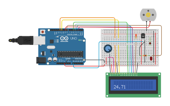 Circuit design Practica con Arduino,TMP36 Y LCD(sanchez) | Tinkercad