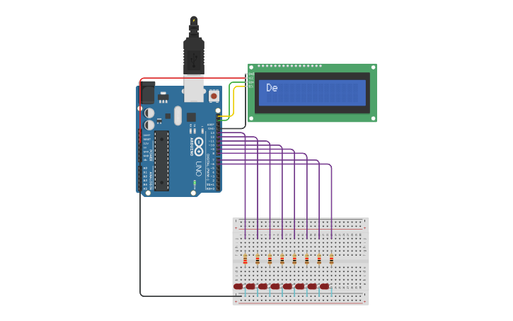 Circuit design Contador binario con leds rojos - Tinkercad