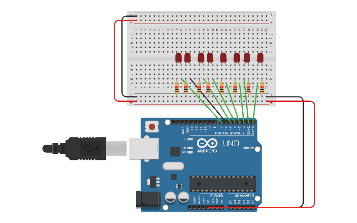 Circuit design 8 leds - Tinkercad