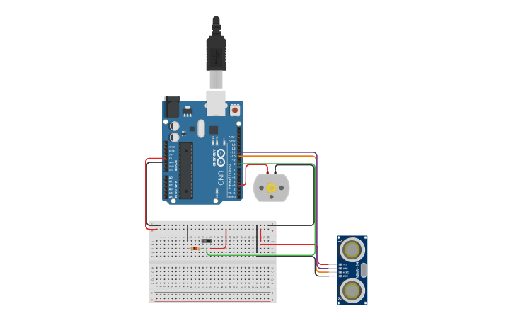 Circuit design DC Motor w/Ultrasonic - Tinkercad