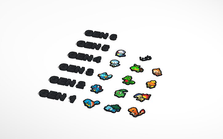 3D design Pokemon Starters Pixel Art - Tinkercad