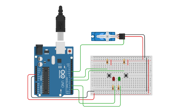 Circuit Design Servomotor Con Dos Pulsadores Tinkercad