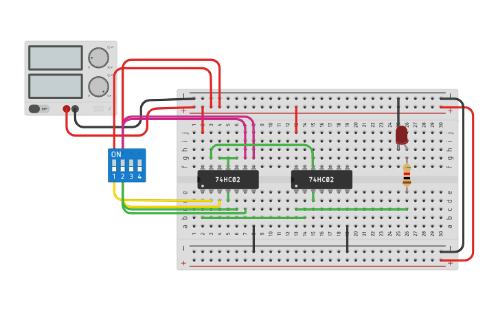 Circuit design XOR USING NOR GATE - Tinkercad