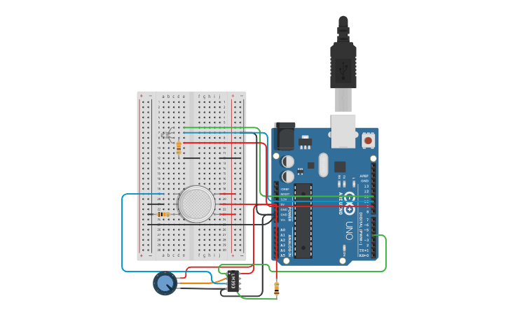 Circuit design sensor de gas | Tinkercad