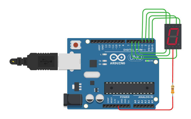 Circuit design Copy of 7-segment LED - Tinkercad