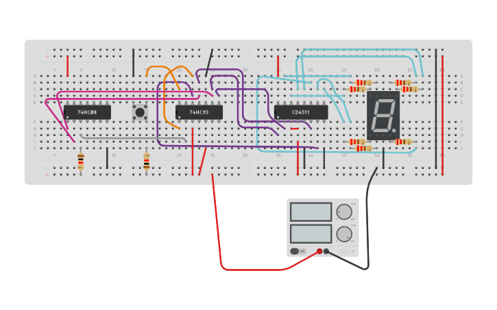 Circuit design Contador Disp 7 seg - Tinkercad