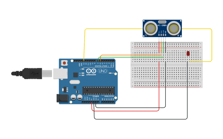 Circuit Design Ultrasonic Sensor Hc Sr04 With Led Tinkercad