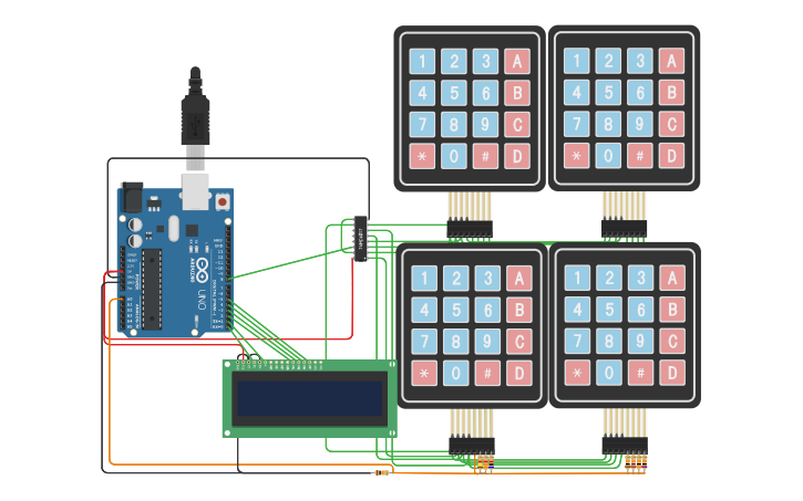 Circuit design using 4 keypad - Tinkercad