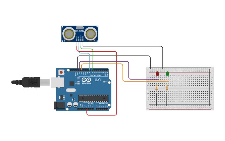 Circuit design Sensor de distância - Tinkercad
