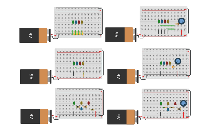 Circuit design Practicas de led en serie, paralelo y mixto - Tinkercad