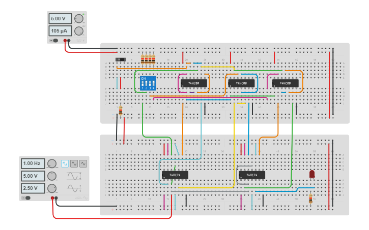 Circuit design PISO shift register - Tinkercad
