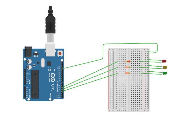 Circuit design traffic signal light | Tinkercad