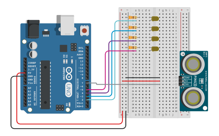 Circuit design Sonar Sensor - Tinkercad