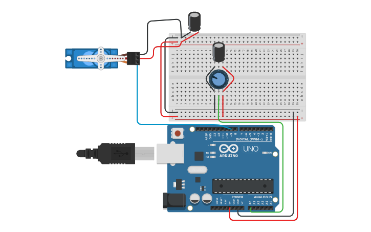Circuit design Servo Mood Indicator | Tinkercad