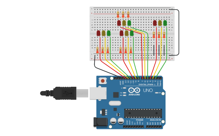 Circuit design Traffic Light Control - Tinkercad