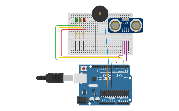 Circuit design Sensor de distància | Tinkercad