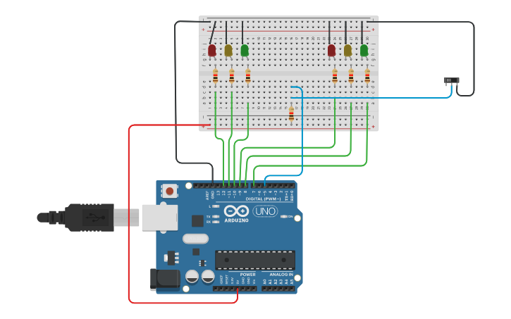 Circuit design Aula 4 - Semáforo - Tinkercad
