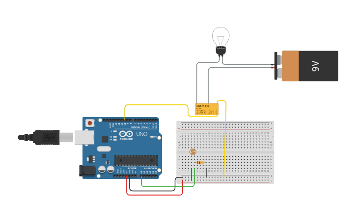 Circuit design Arduino com Relé e Lâmpada - Tinkercad
