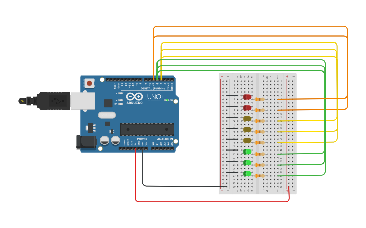 Circuit design TRAFFIC LIGHTS - Tinkercad