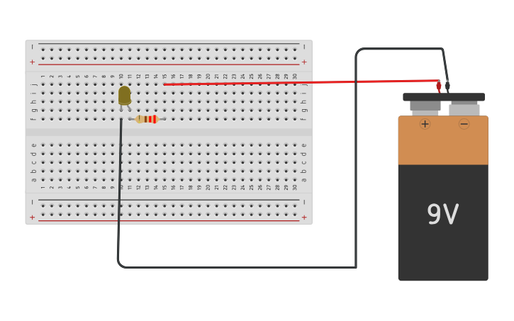 Circuit design LED + BATTERY - Tinkercad