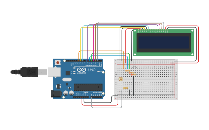 Circuit design Light Intensity Measurement using LDR Sensor - Tinkercad