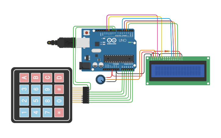 Circuit design DESAFIO 10 - TECLADO E DISPLAY LCD - Tinkercad