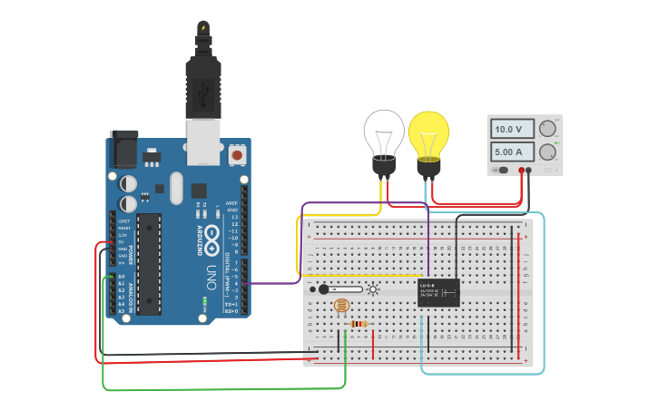 Circuit design relay with photoresistor - Tinkercad