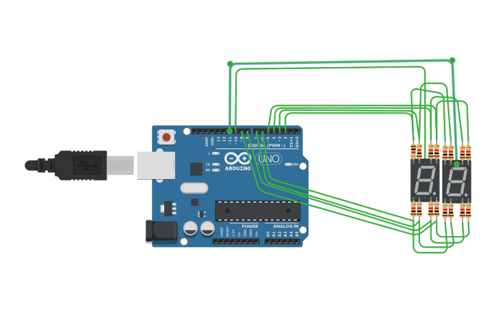Circuit design 7 segment LED - PH - Tinkercad