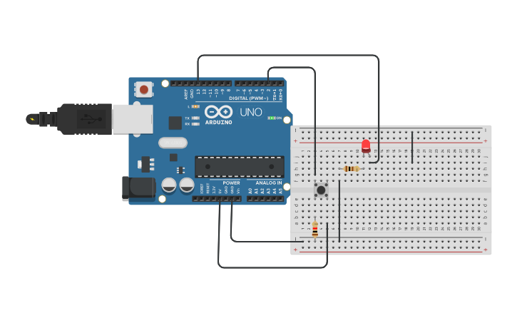 Circuit design 4.hafta buton ile led yakıp söndürme - Tinkercad