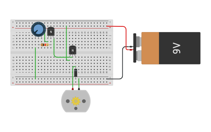 Circuit design Darlington pair speed control - Tinkercad