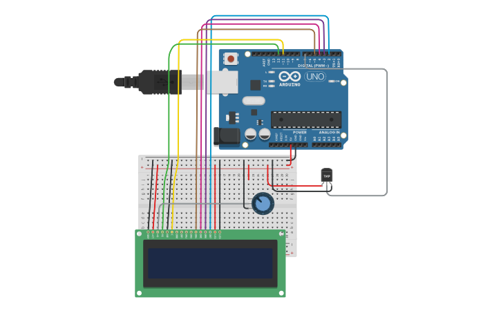 Circuit design demonstration capteur DHT - Tinkercad