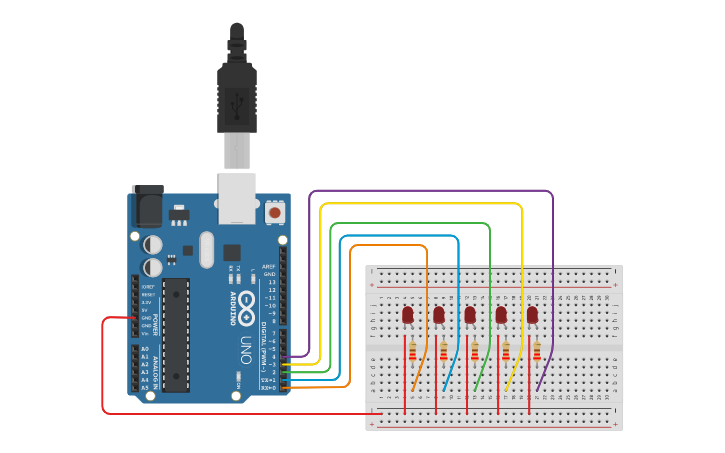 Circuit design CICLO FOR | Tinkercad