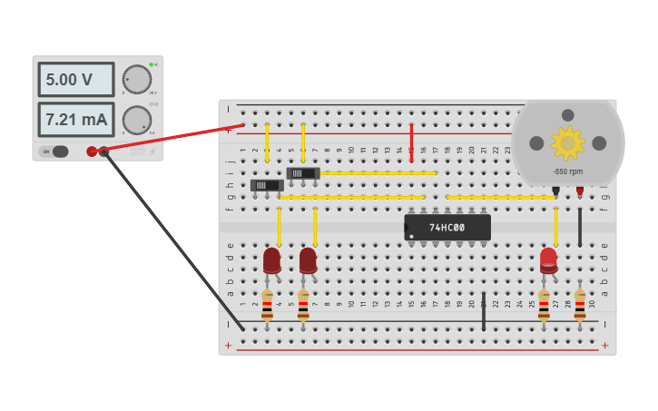 Circuit design porta nand 7400 | Tinkercad