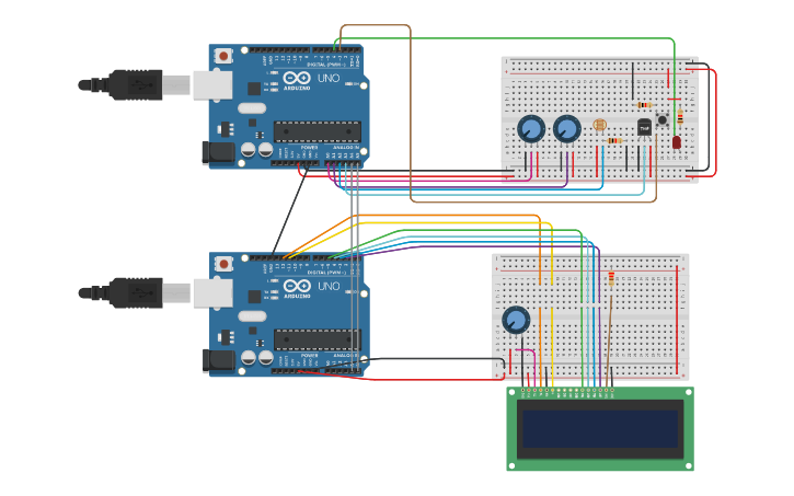 Circuit design 4 sensors/ LCD / I2C - Tinkercad