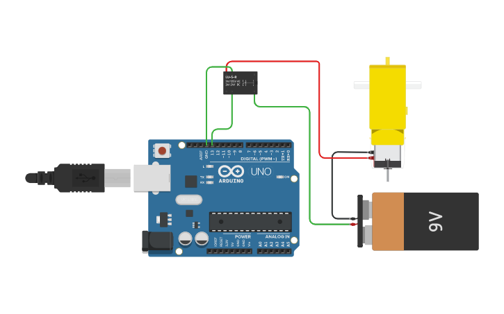 Circuit design Motor with relay - Tinkercad