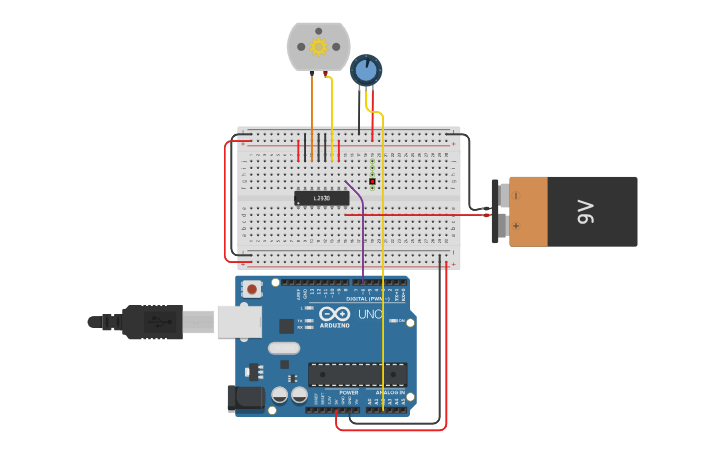Circuit design speed control of DC motor - Tinkercad