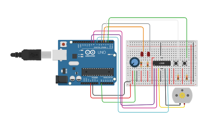 Circuit design motor controlado con pulsador - Tinkercad