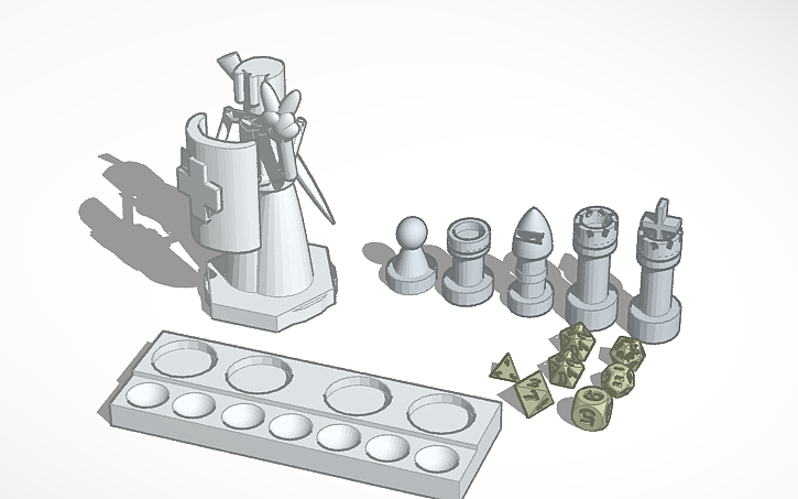 3D design dnd mini figure, dice set, and part of chess set | Tinkercad