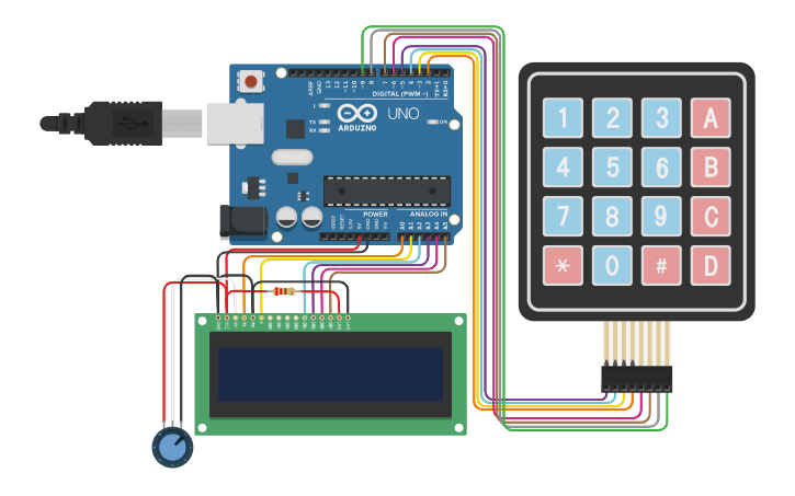 Circuit design KEYPAD WITH LCD - Tinkercad