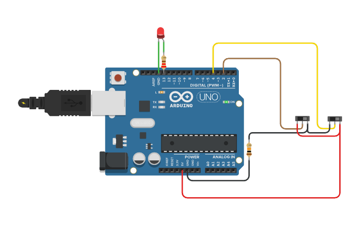 Circuit design 2-way DC switch on LED - Tinkercad