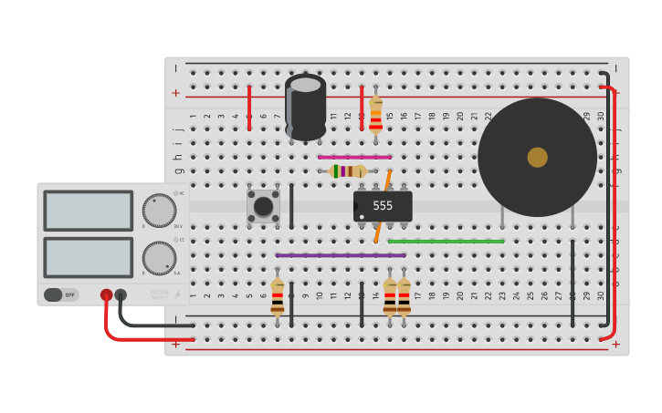 Circuit design WATER LEVEL ALARM USING 555 TIMER - Tinkercad