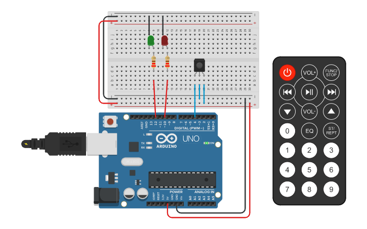 Circuit design (IF) control led by IRremote - Tinkercad Circuit design (IF) control led by IRremote - Tinkercad