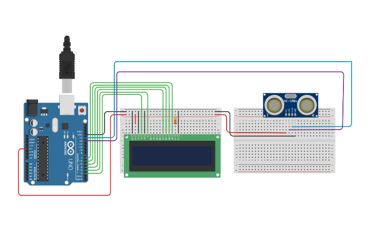 Circuit design SEMANA8_ LCD Y ULTRASONIDO BASICO - Tinkercad