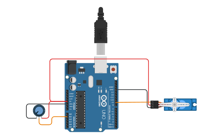 Circuit design Clase 4 Servo + Potenciometro | Tinkercad