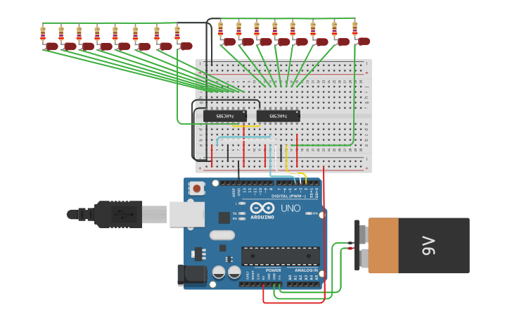 Circuit design shift_registers - Tinkercad
