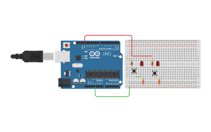 Circuit design 2 LED 2 push button - Tinkercad