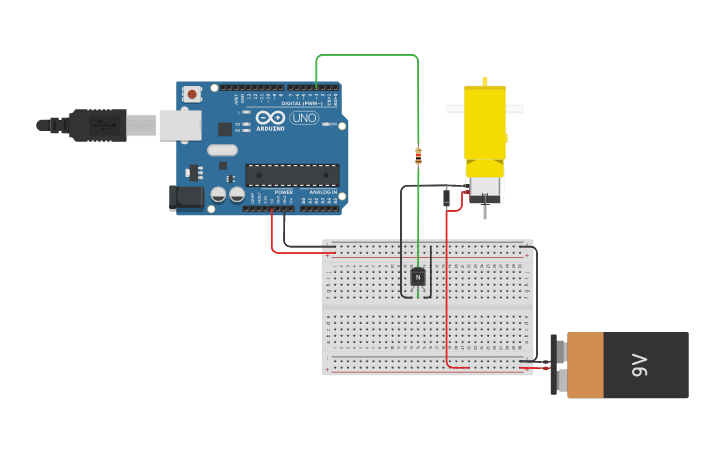 Circuit design Ejercicio - "Manipular motor CC con potenciómetro y transistor" - Tinkercad
