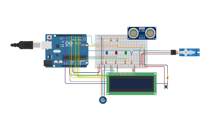 Circuit design Sensor Ultrasonico + Sensor InfraR. + Servo + LCD ...