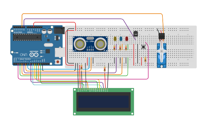 Circuit design Sensor de distancia y temperatura - Tinkercad