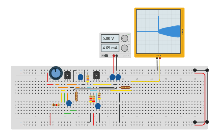 Circuit design Colpitts oscillator | Tinkercad